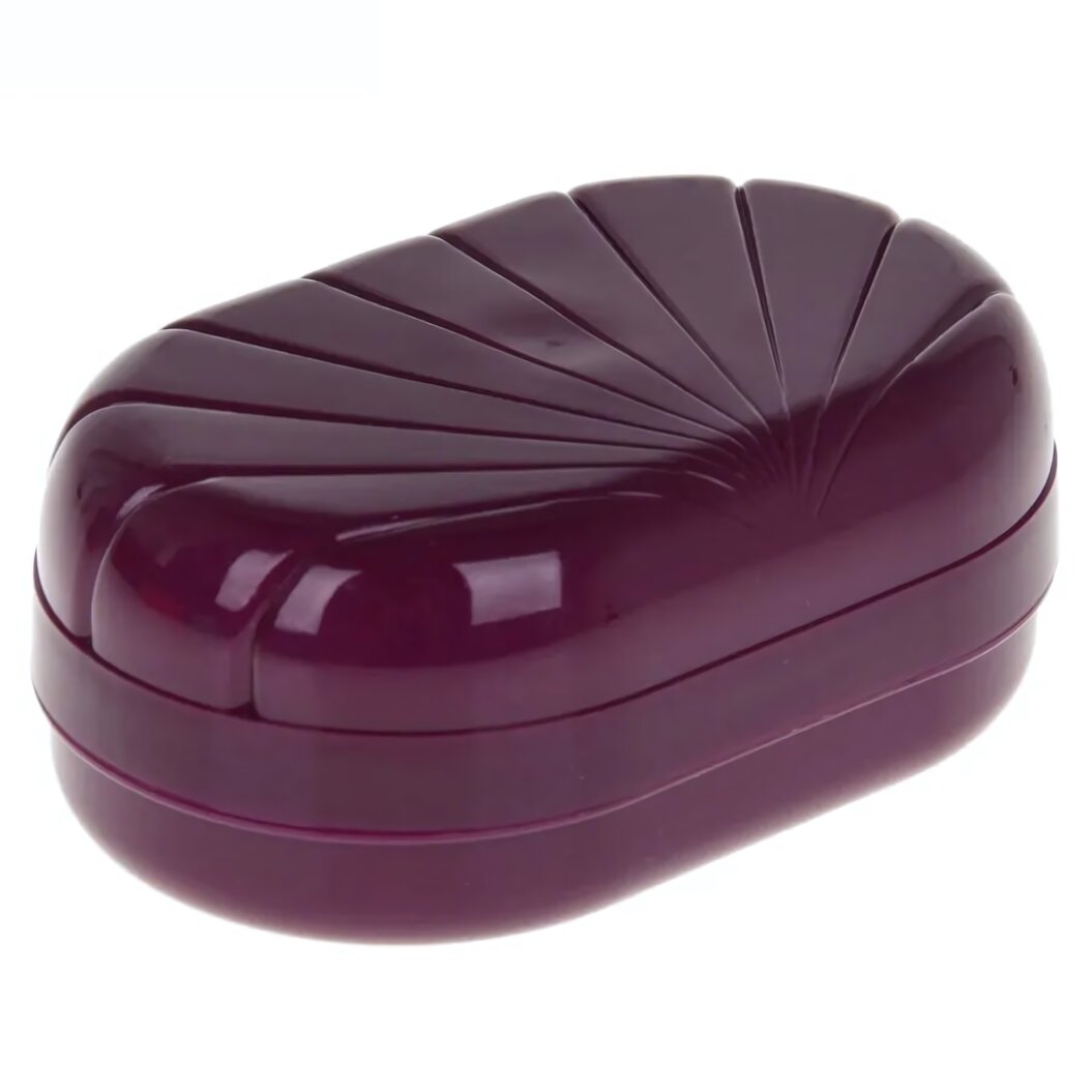 Мыльница дорожная овальная с крышкой, пластик, цвет тёмно-фиолетовый, 1 шт
