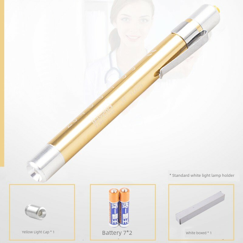 Светодиодный двойной источник света, медицинский фонарик в форме ручки, желтый свет, освещение учеников, ручка, белый