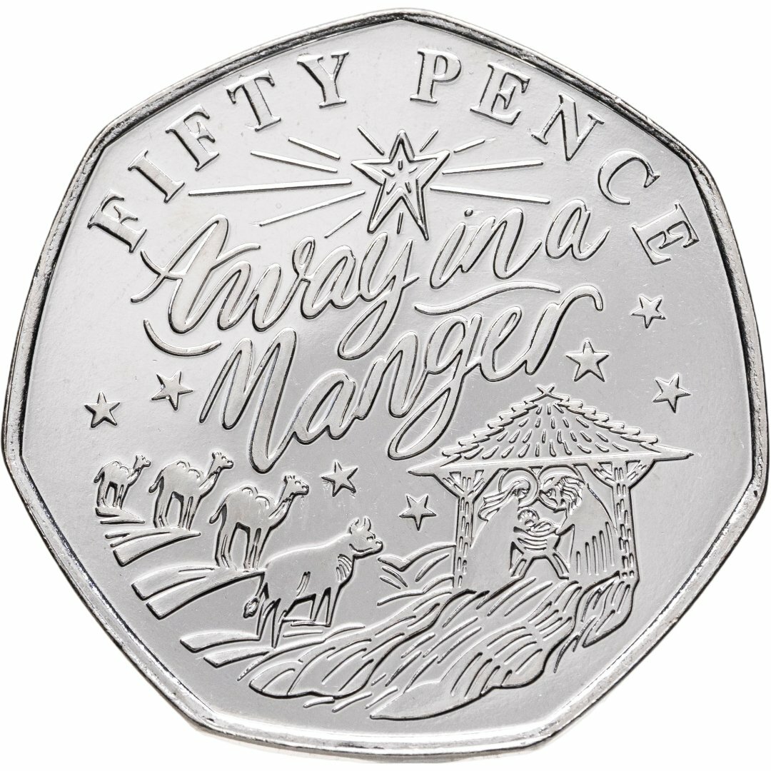 Гернси 50 пенсов 2020 "Рождественские гимны - Away in a Manger", Мельхиор медь-никель, в сохранности BUNC