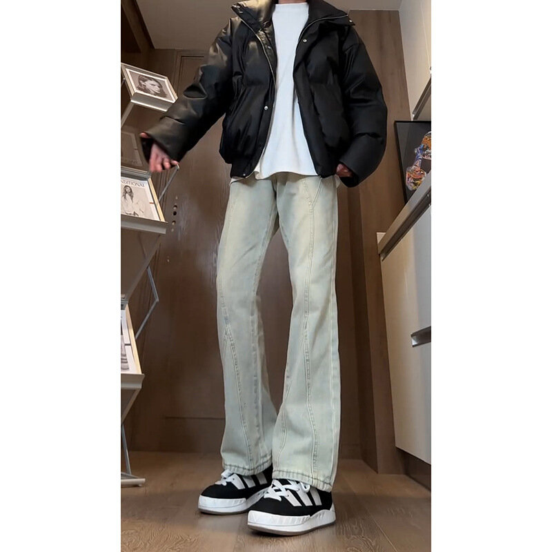 MON Мужские Джинсы Инс Трендовые Кошки Усы Потертые Эластичные Кроп Деним, Размер_S