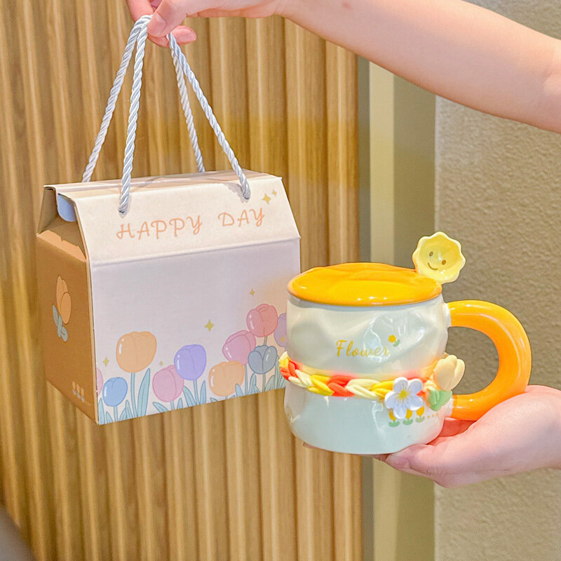 Милая кружка в форме тюльпана, подарочная коробка с керамической кружкой высокого качества для дня рождения вашей лучшей подруги.