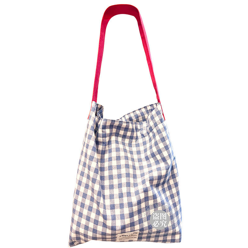 Сумка сумки пряжки хранения покупок плеча сумки ткани края шотландки большой емкости случайная Синяя клетчатая сумка