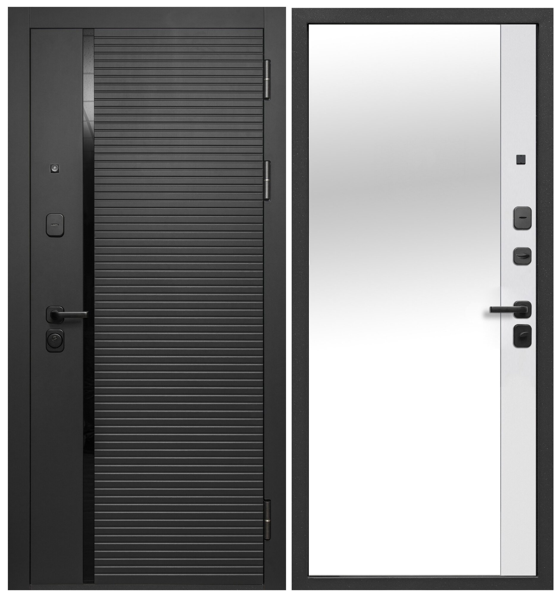 Входная дверь Ferroni Черное Зеркало Эмалит Белый(860мм) правая