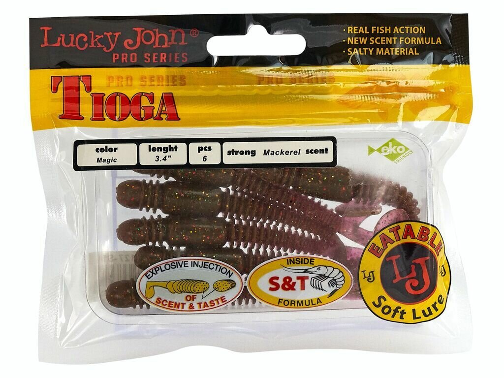 Виброхвосты "съедобные" Lucky John Pro Series TIOGA 3.4in (8,64 см), цвет S14, 6 шт. / силиконовые приманки для рыбалки