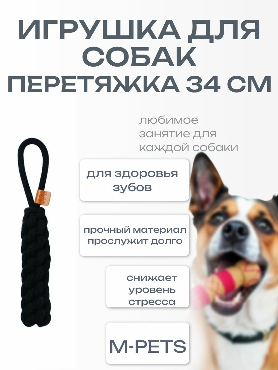 M-PETS Игрушка для собак сото LOOP BAR перетяжка 34 см, цвет черный