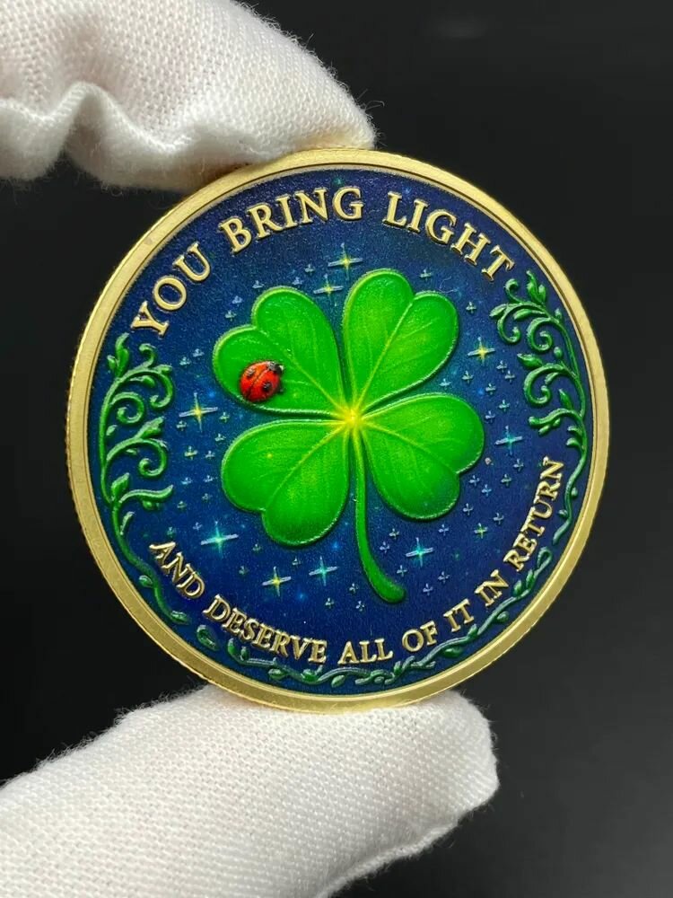 Четырехлистная счастливая монета, талисман на удачу, кошельковый оберег