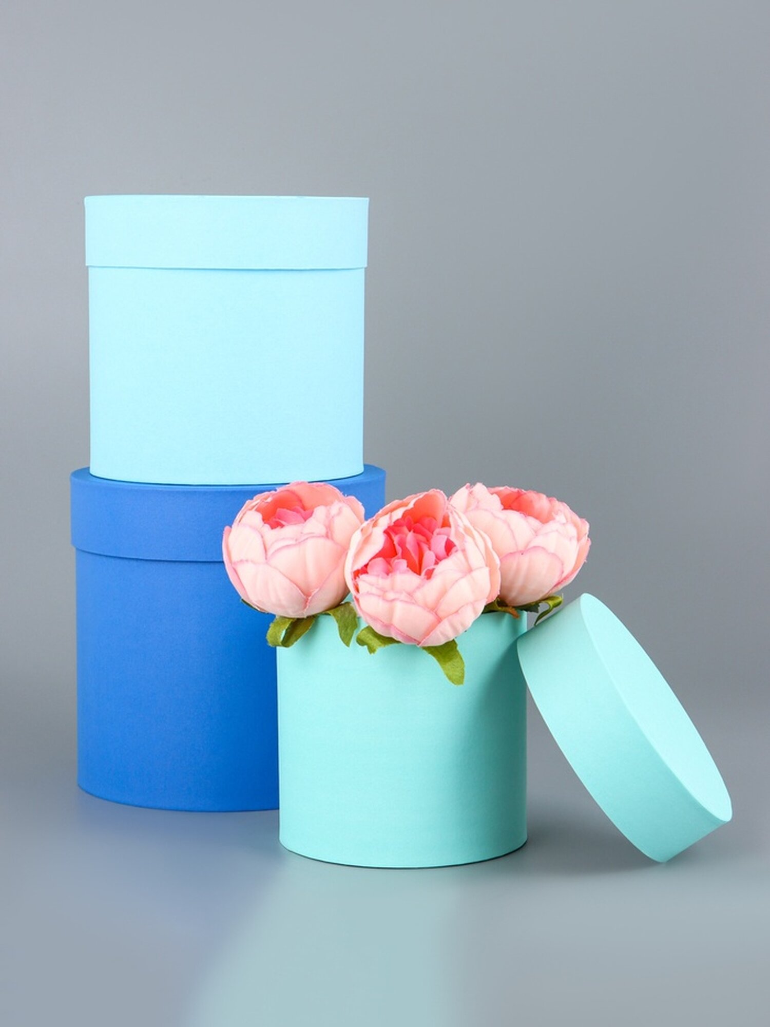 Набор круглых подарочных коробок «Аквамарин» 3 в 1 - 18×16×13 см