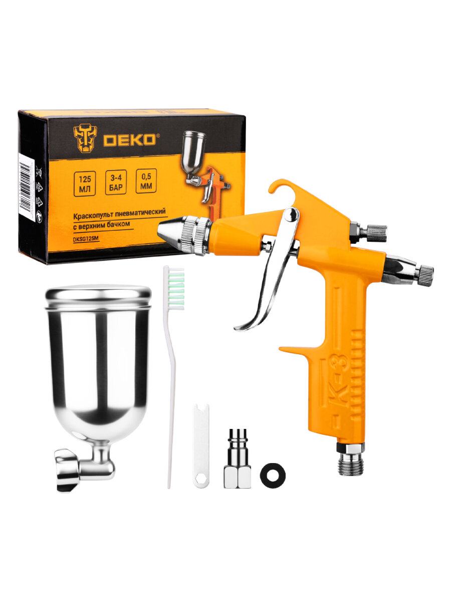 Краскопульт пневматический с верхним бачком DEKO DKSG125M (125 мл, металл, 0.5 мм)