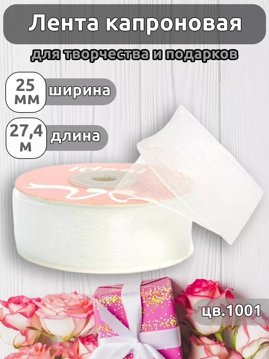 Лента капроновая 2,5 см уп.27,4 м декоративная