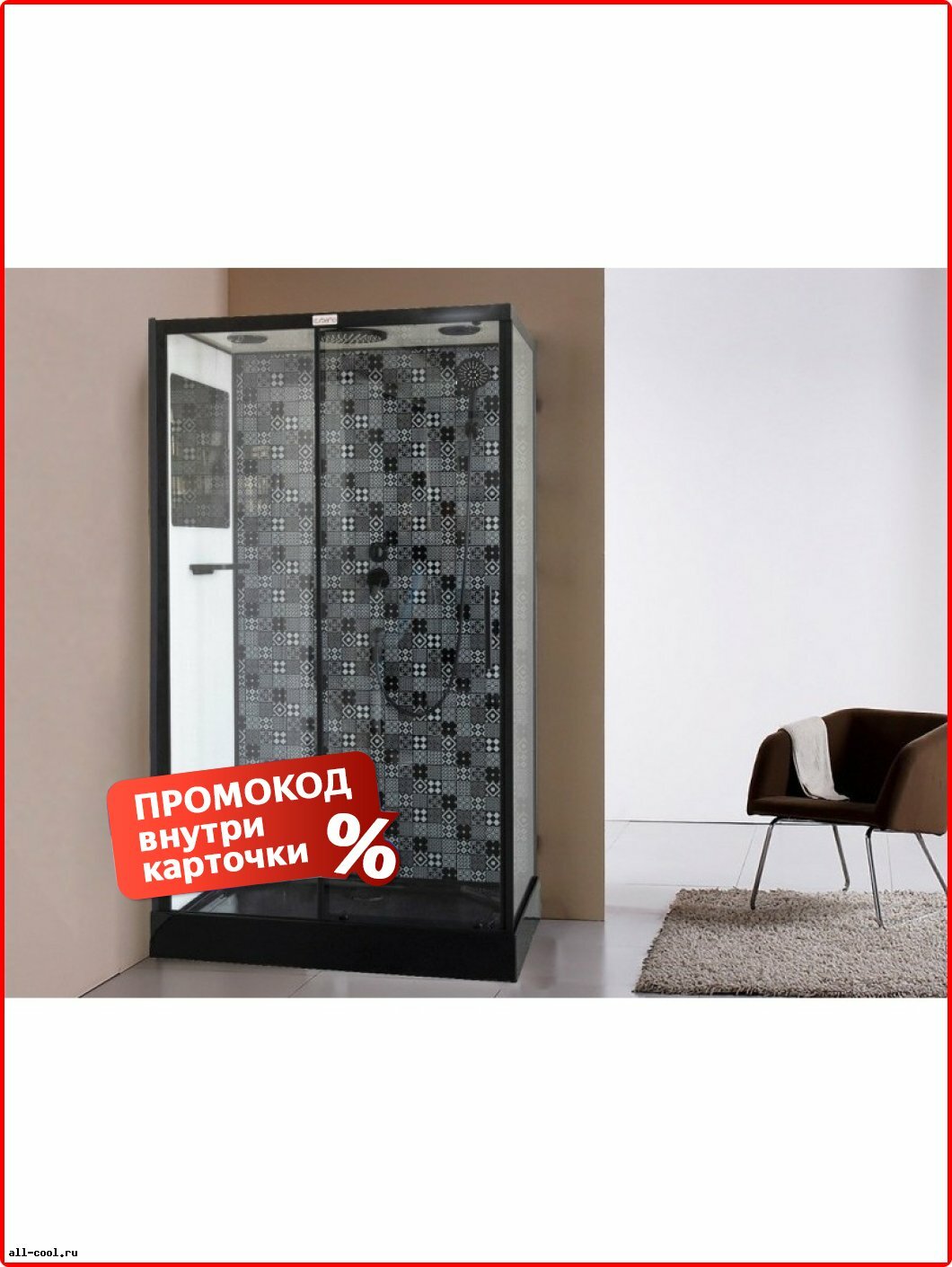 Душевая кабина Esbano Abele 110x80 низкий поддон, прямоугольная, черный