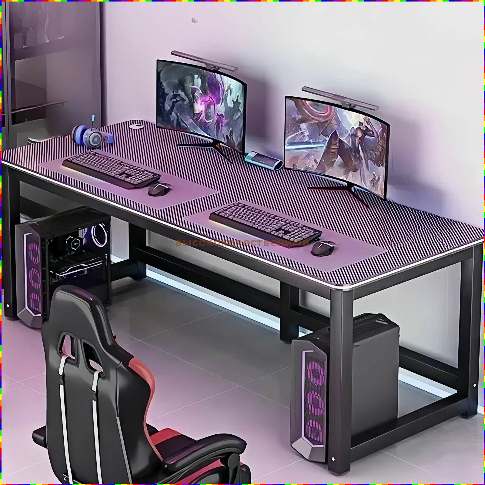 Угловой компьютерный стол для игр с подсветкой и органайзером