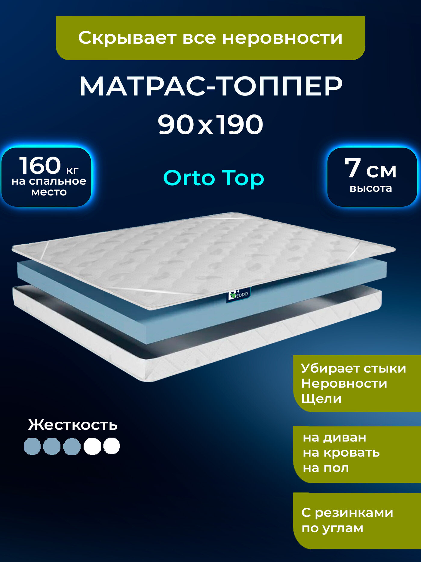 Топпер-наматрасник 90х190 7 см BEDDO Orto Top, матрас для дивана Беспружинный
