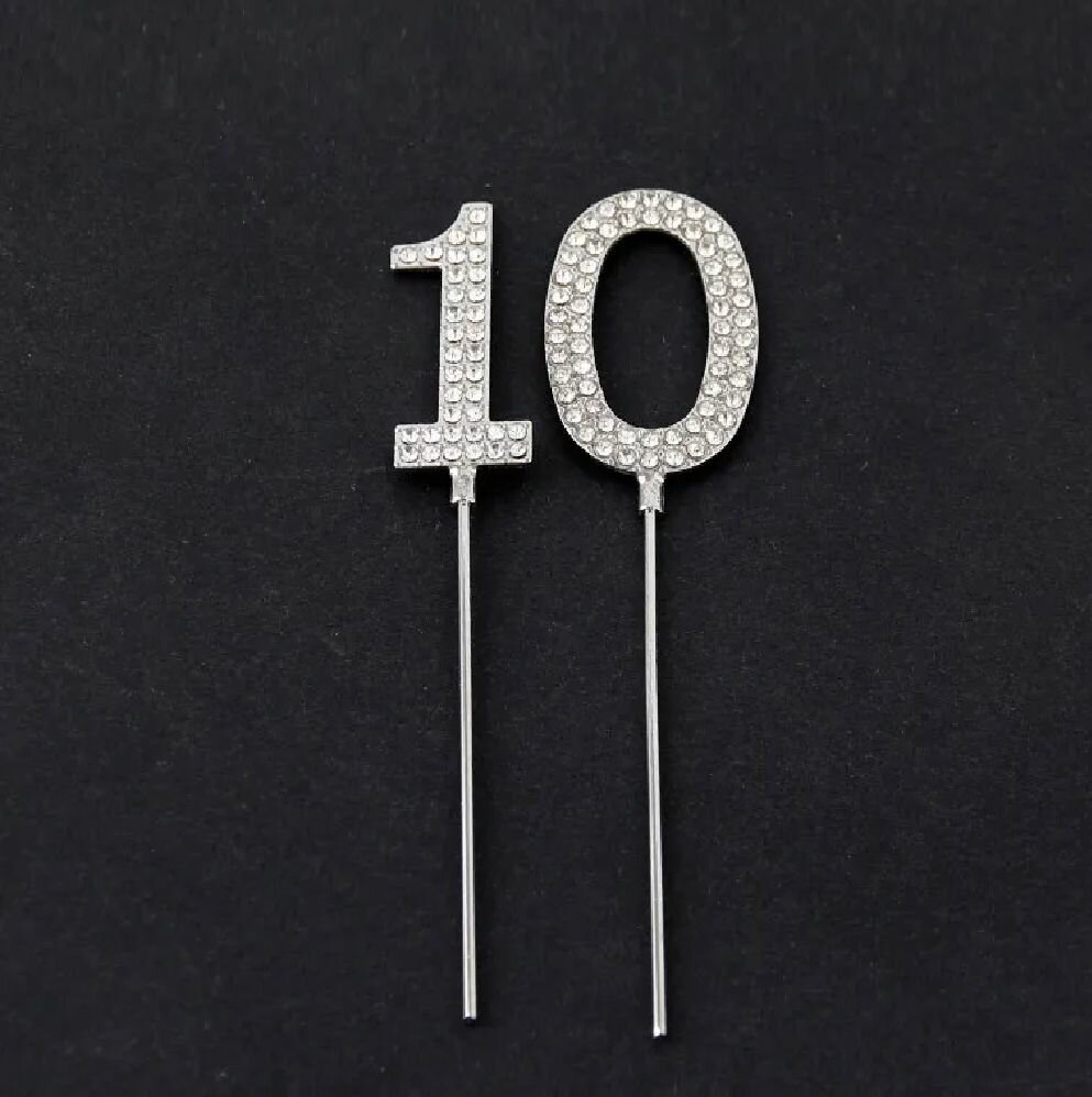 Набор топперов 10 металлический серебряный со стразами