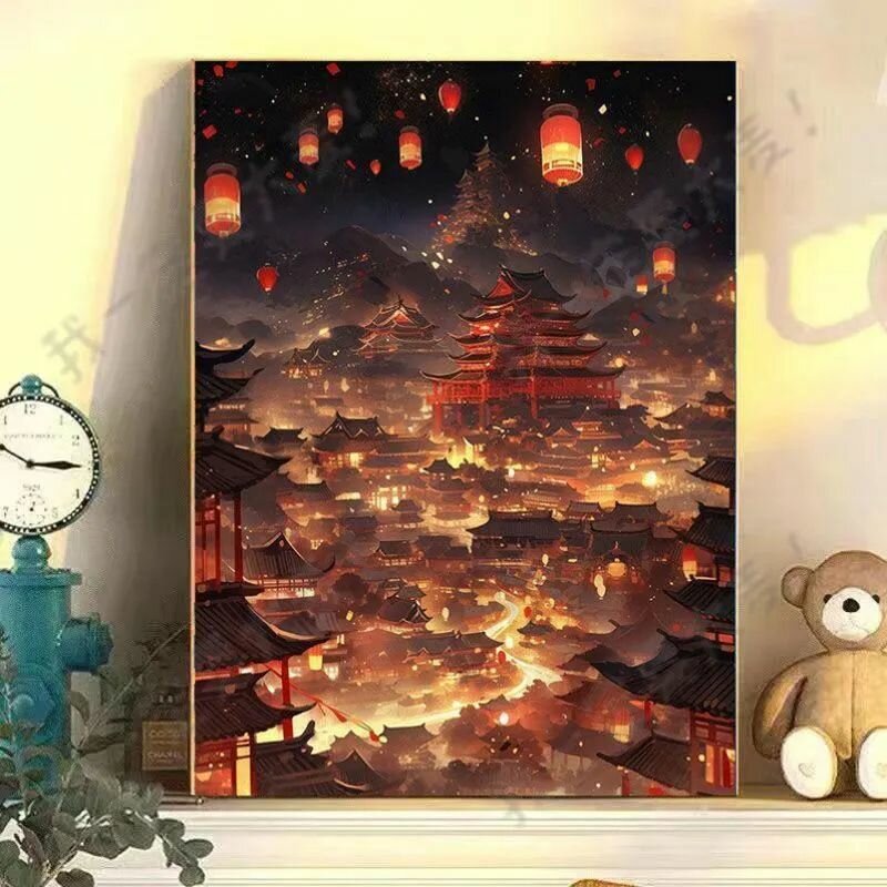 Картина по номерам /Древнее здание в китайском стиле / холст на подрамнике,30х40 см Очень подходит для отделки стен