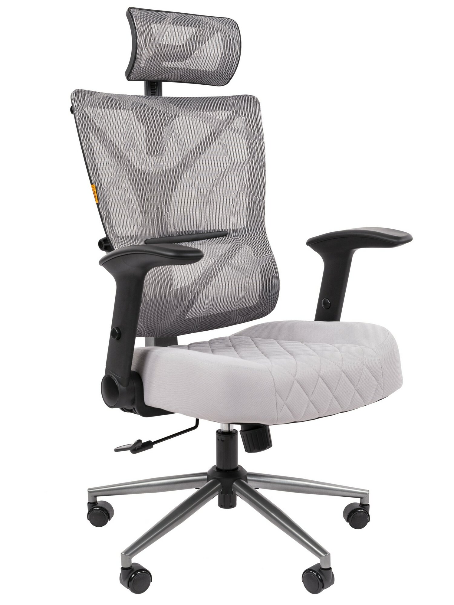 Компьютерное кресло CHAIRMAN CH 566, ткань/сетка, серый с подголовником и регулируемыми подлокотниками эргономичное