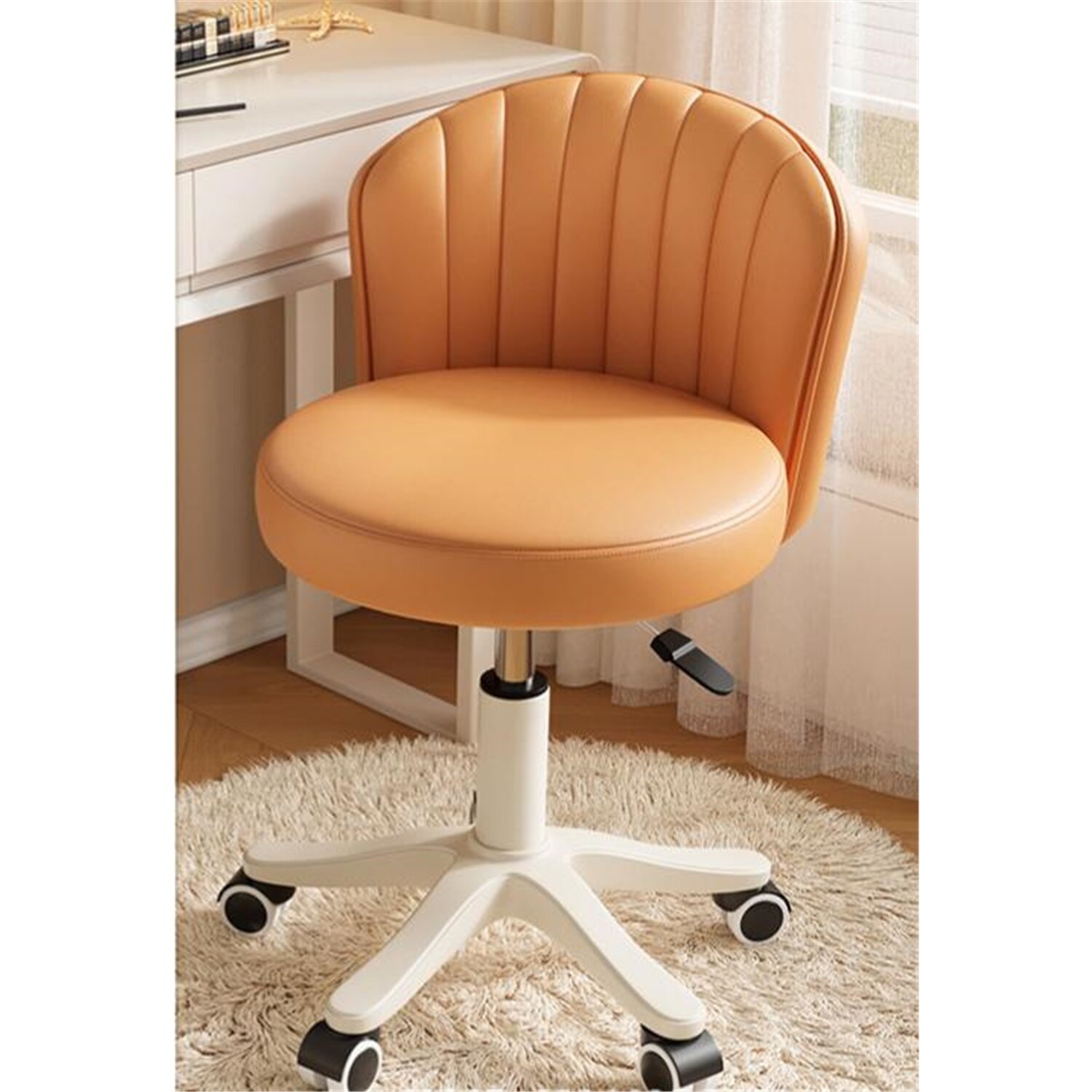 Офисное кресло на круглых роликах, компьютерное кресло с низкой спинкой, регулируемым поворотом по высоте