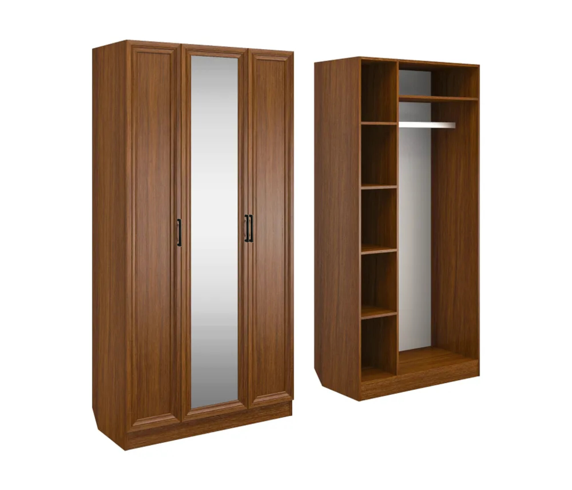 Шкаф распашной, гардероб, шкаф для одежды с зеркалом ШК-3 М 100/210/52 Орех