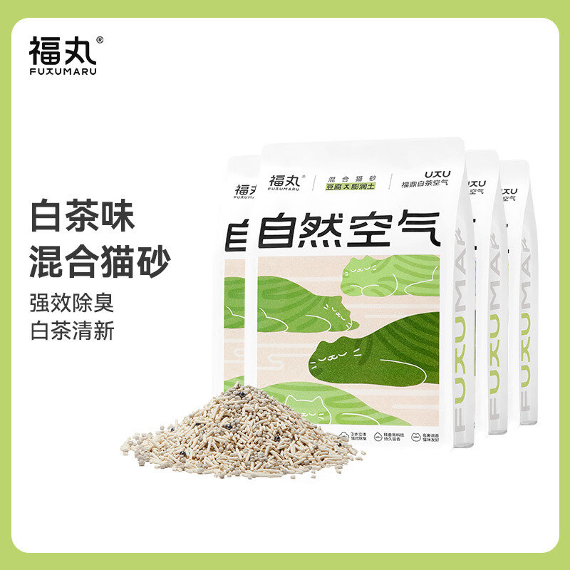 Котячий наполнитель Fukumaru с ароматом белого чая, дезодорирующий, почти без пыли, смешанный тофу и бентонит, 10 кг, 2,5 кг/упаковка