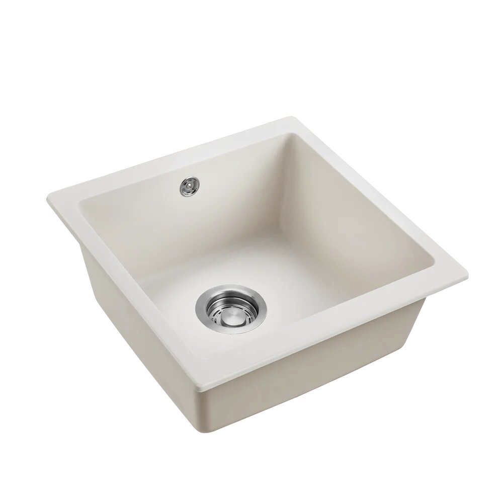 Мойка кухонная Emar Quartz EMQ-1455. P кварцевая, 45x46, мойка для кухни, квадратная, белая, под столешницу, матовая