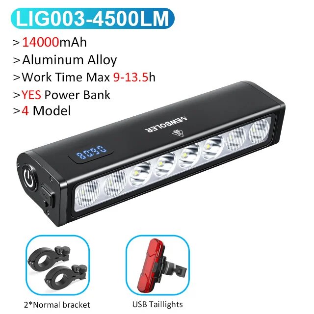 NEWBOLER Велофонарь 4500LM, 14000mAh, LIG003-305