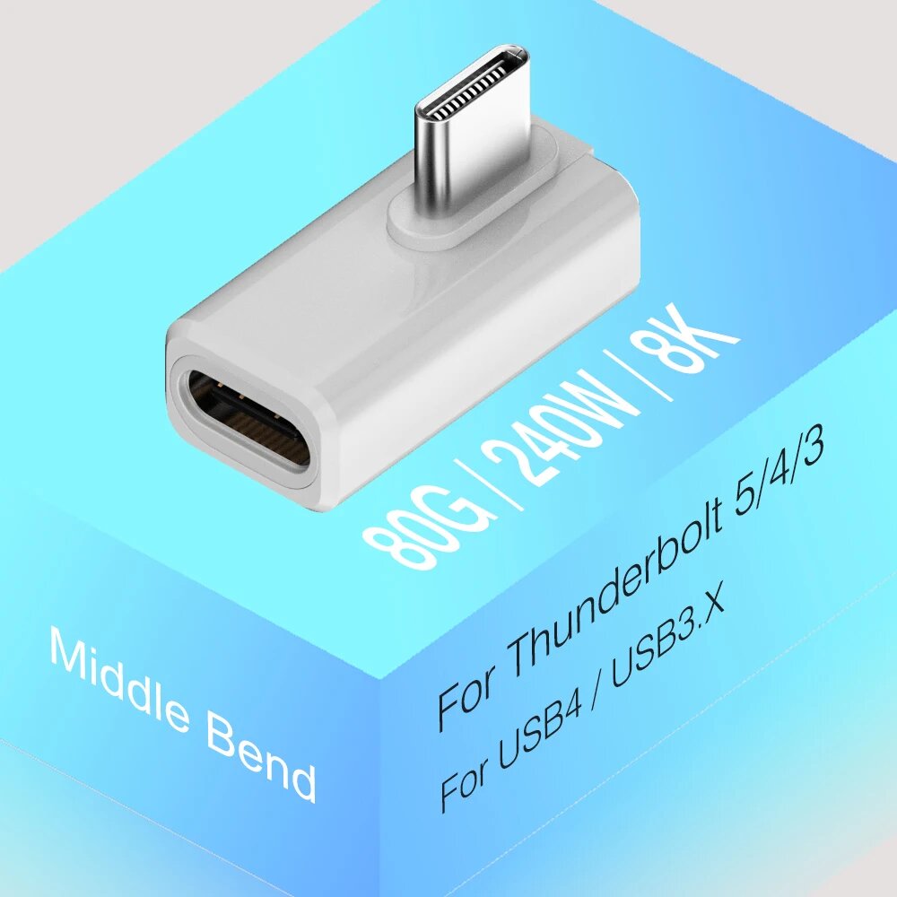 Адаптер USB-C Thunderbolt 5/4/3 80G белый Middle Bend