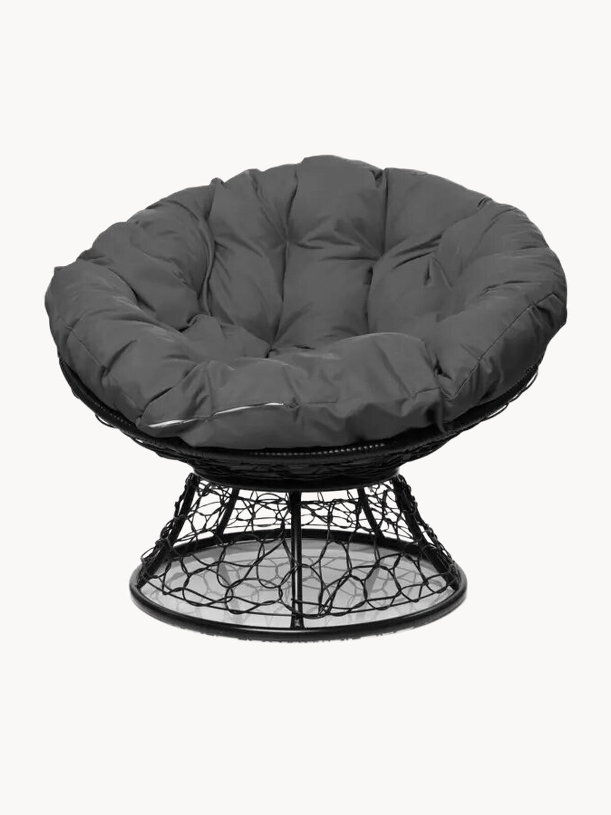 Садовое кресло Папасан плетёное, чёрное, подушка серая, стальной каркас 98×98×75 см, выдерживает до 120 кг