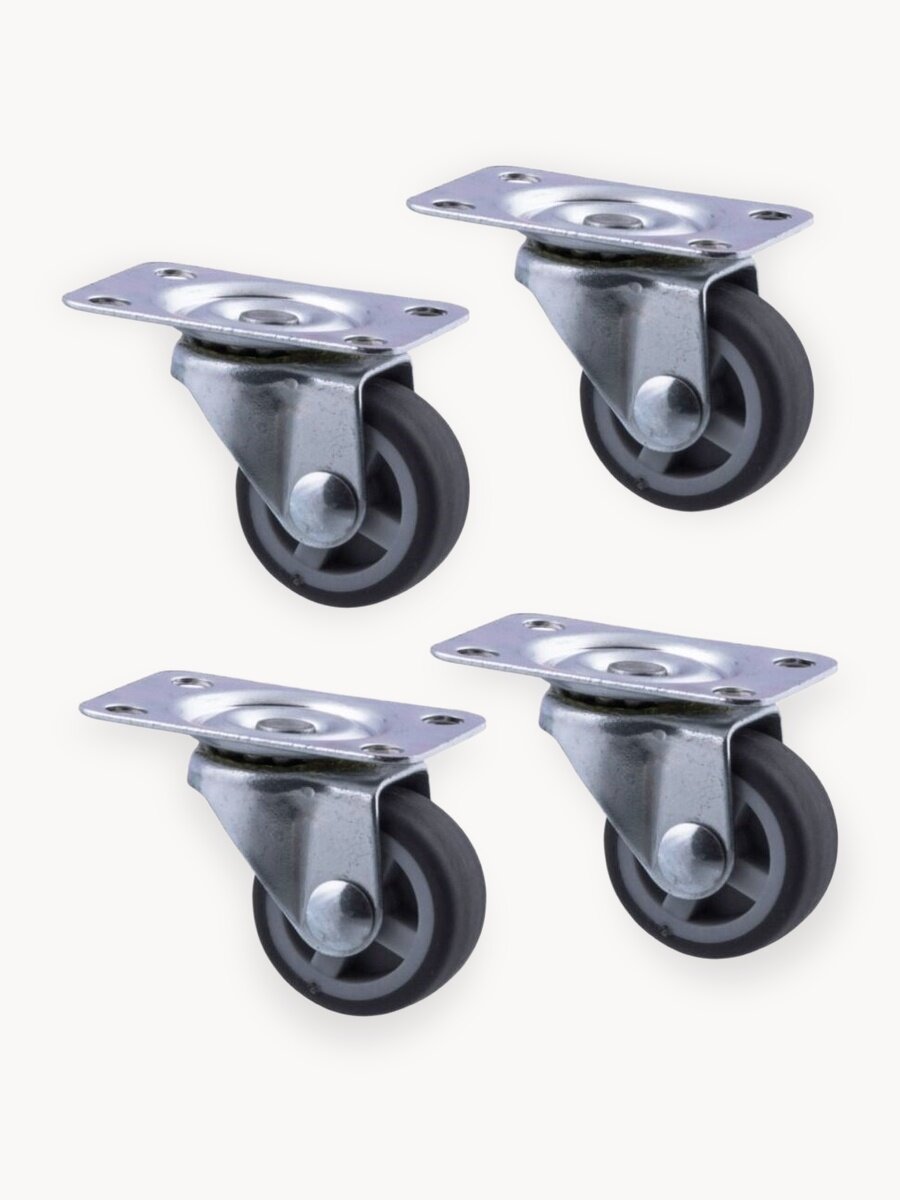 Колесо мебельное, поворотные, обрезиненные, нагрузка 10кг, диаметр 2,5см, 4шт