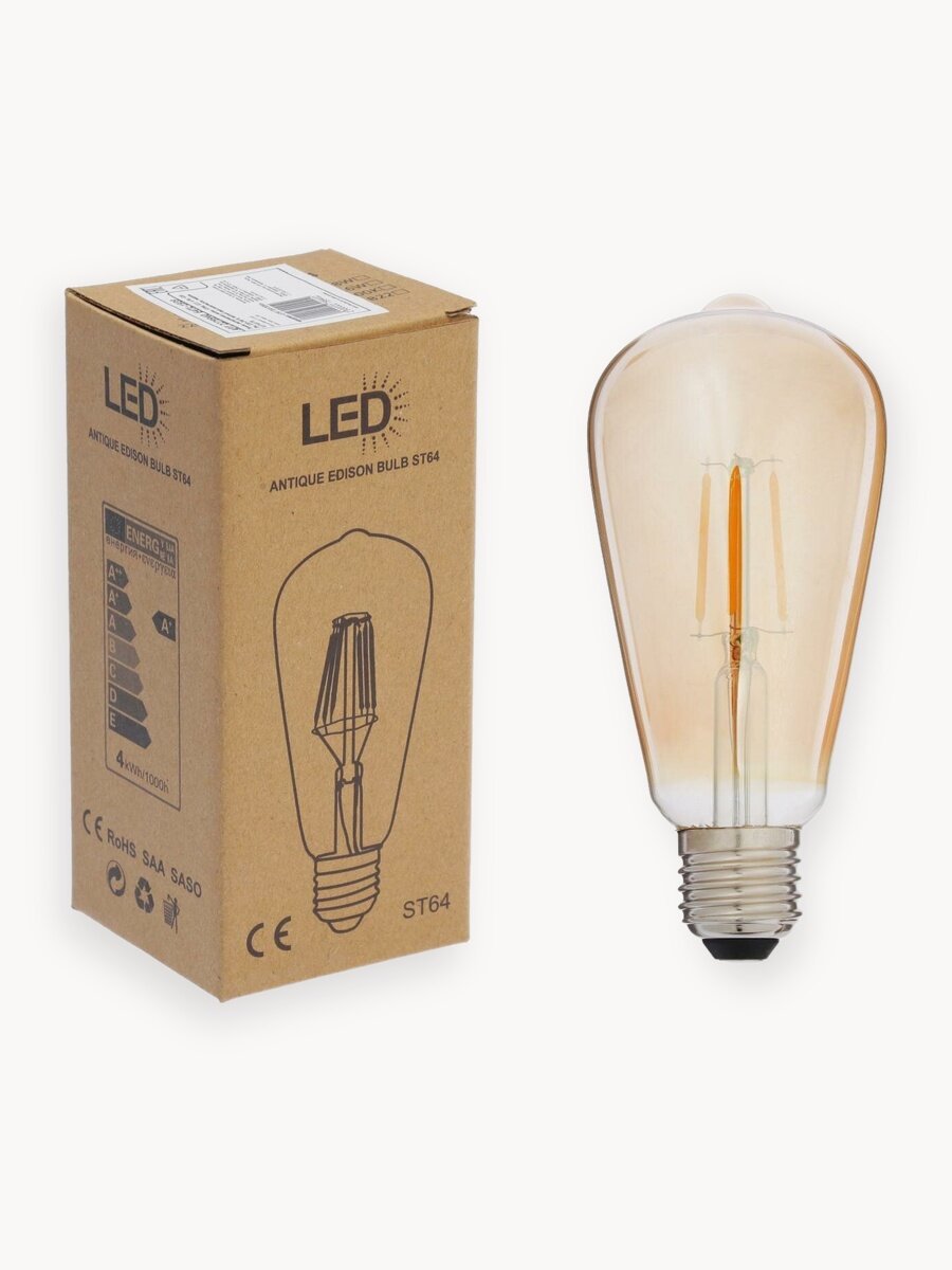 Лампа светодиодная «Ретро», ST64, 4 Вт, E27, 420 Лм, 2700 К, золотистая, теплый белый