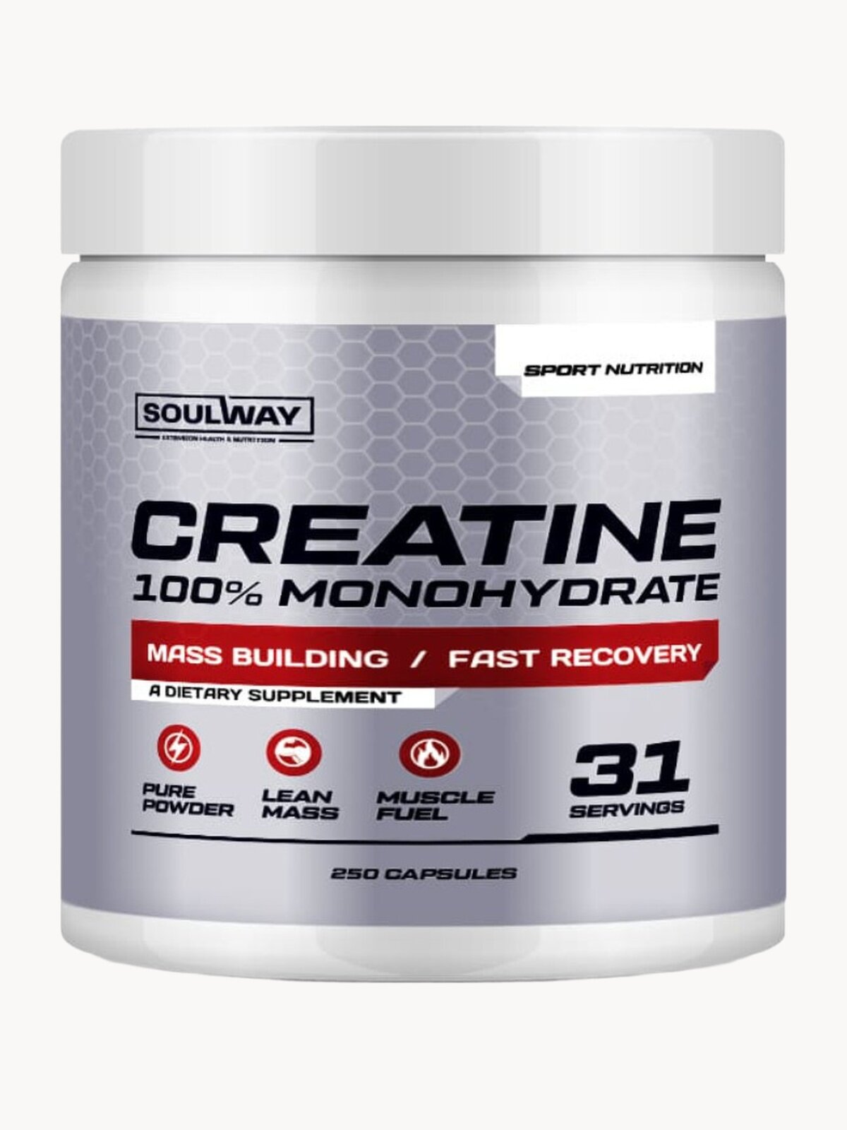 Креатин моногидрат 250 капсул 31 порция, спортивное питание для набора мышечной массы