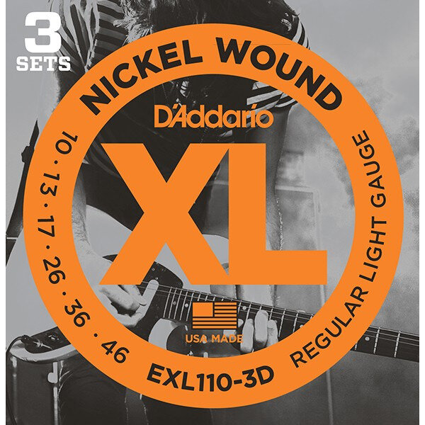 3 комплекта струн для 6-струнной электрогитары 10-46 DAddario EXL110/3D