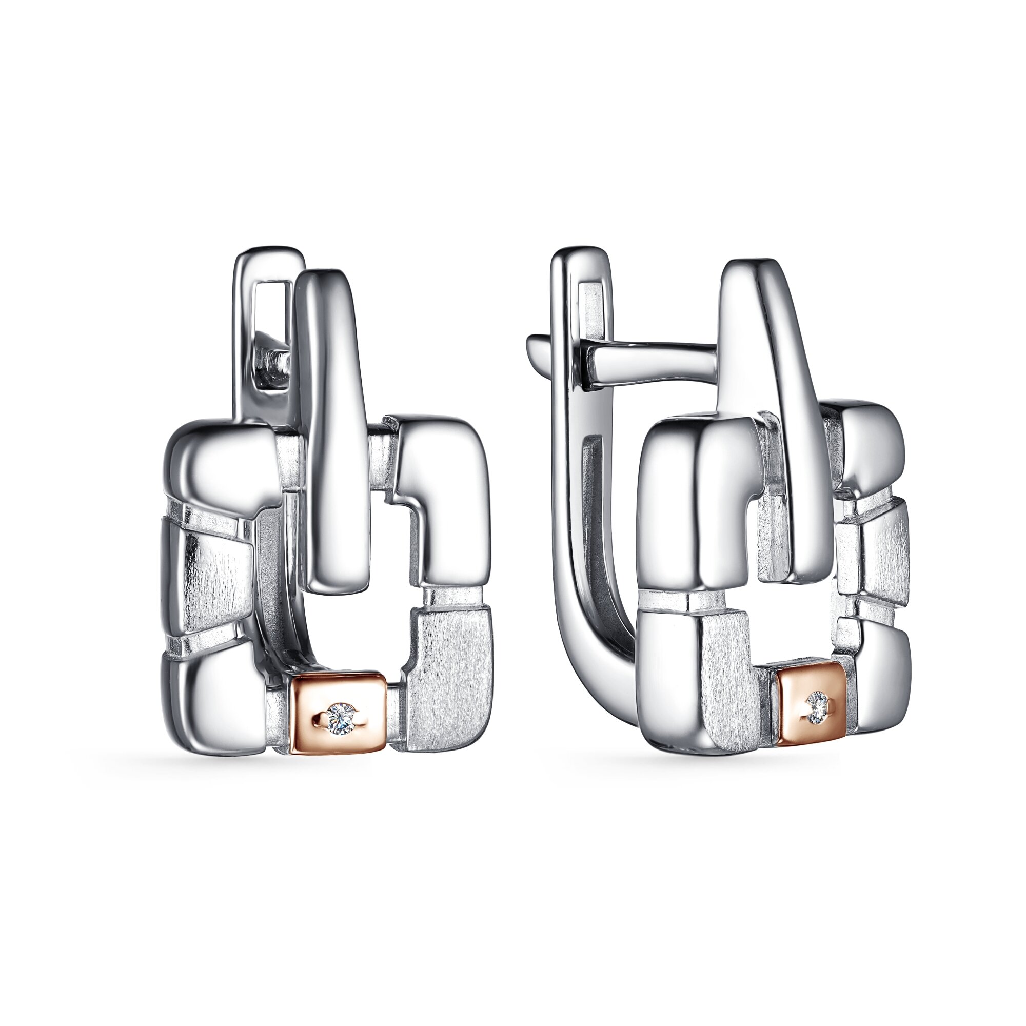 Серьги, серебро, 925 проба, родирование, бриллиант