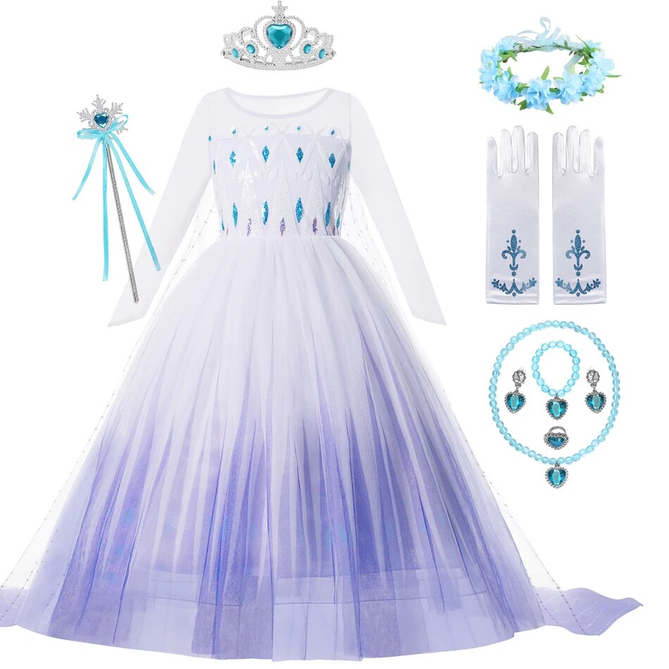 Платье принцессы Эльзы Disney, белый, полиэстер 9-10T (Size 150), Elsa 4