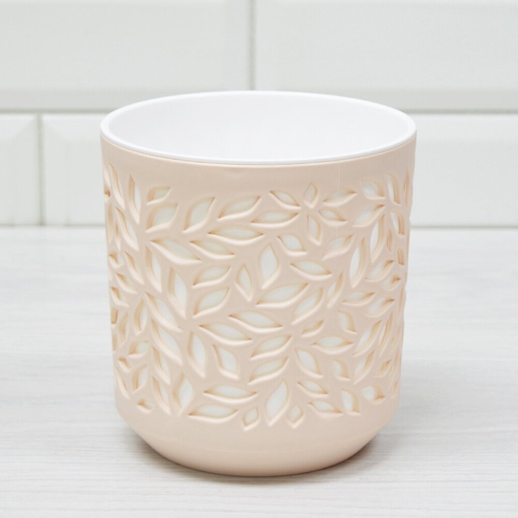 Кашпо из пластика «Leaves» 1,25л, пудровый/белый, декоративный дизайн