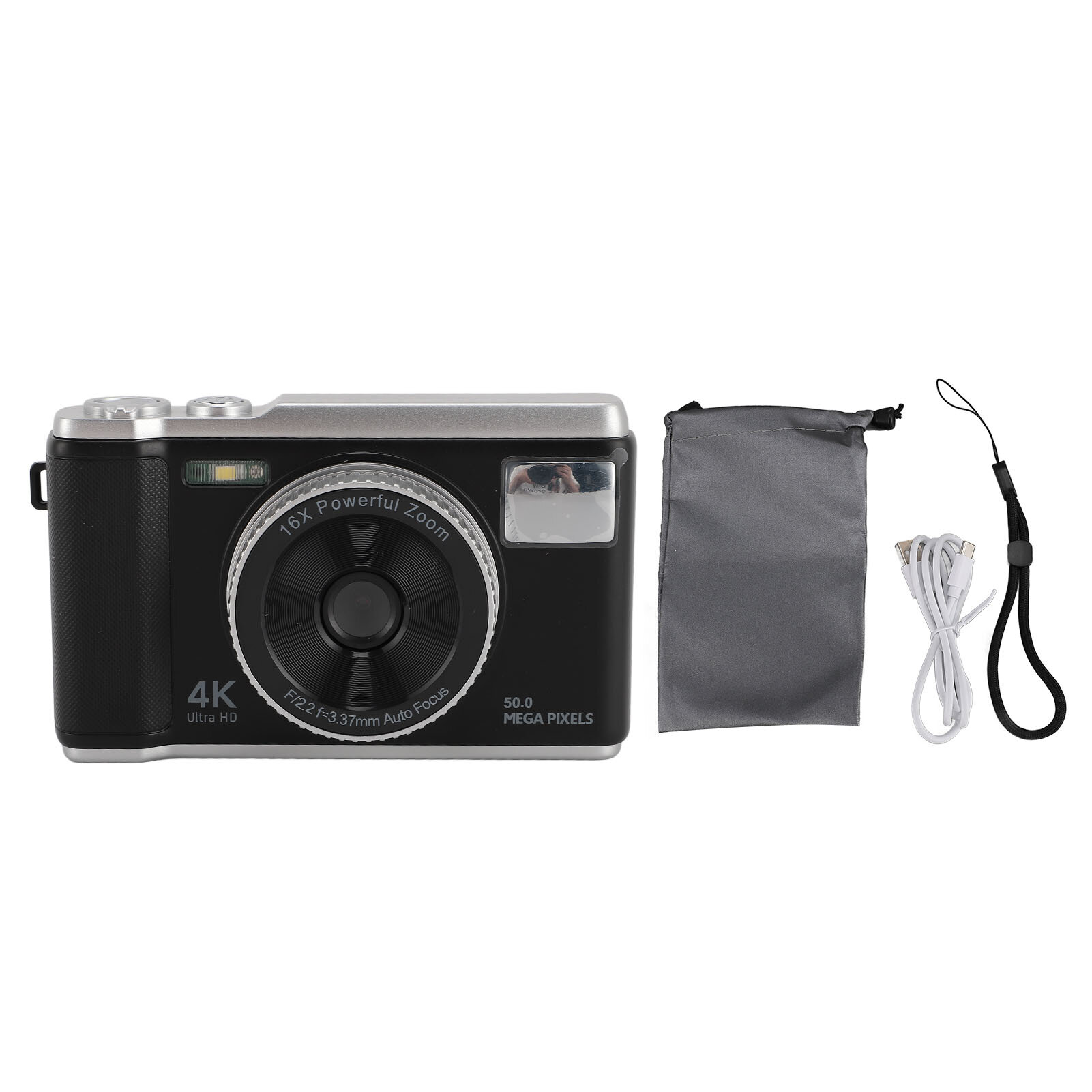 4K Цифровая камера 50MP 2,8 -дюймового экрана AutoFocus Vlogging Camera с 16x цифровой Zoom Flash Anti -Shake для подростков для начинающих для взрослых Black