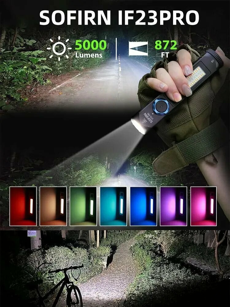 Sofirn IF23 PRO перезаряжаемый фонарик с магнитом RGB 5000lm XHP70B Мощный 21700 5V 3A USB фонарь