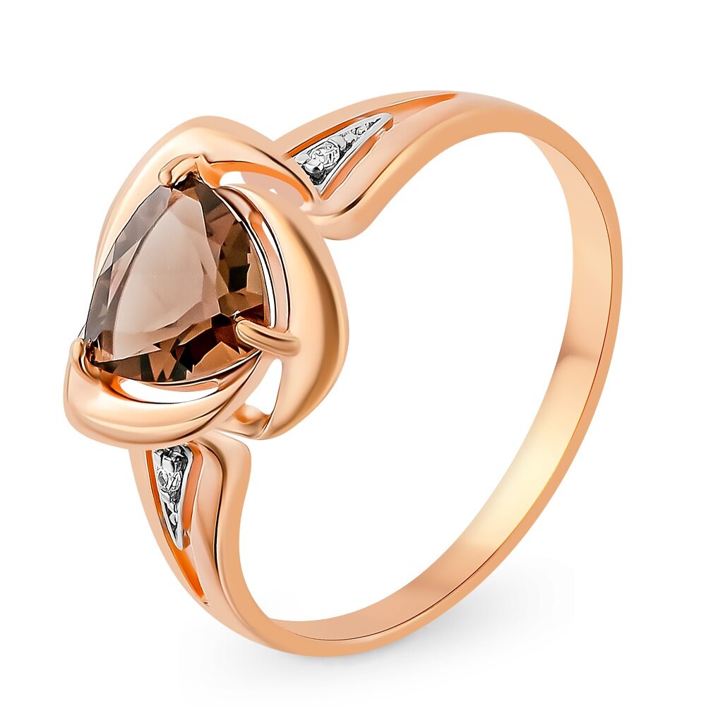 Кольцо, серебро, 925 проба, золочение, раухтопаз, фианит