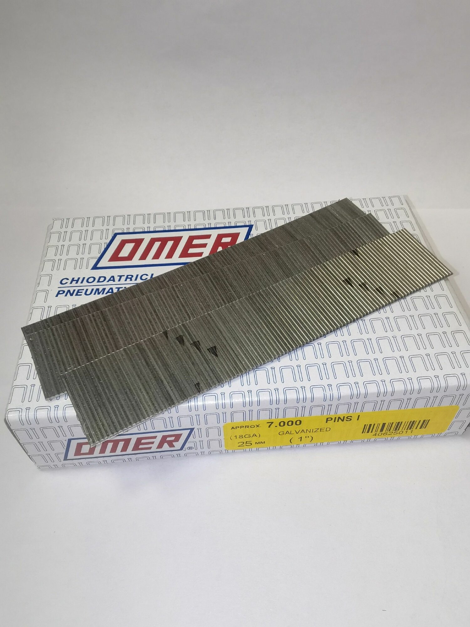 Гвозди для пневмоинструмента, без шляпки, 18GA, Omer Pins I, 25 мм