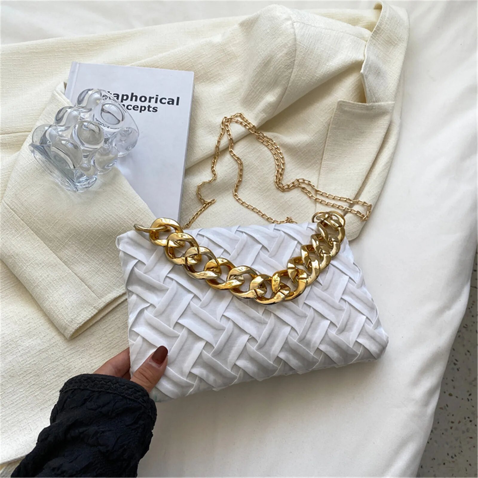 Цепная женская сумка для плетена, white, SKU01224