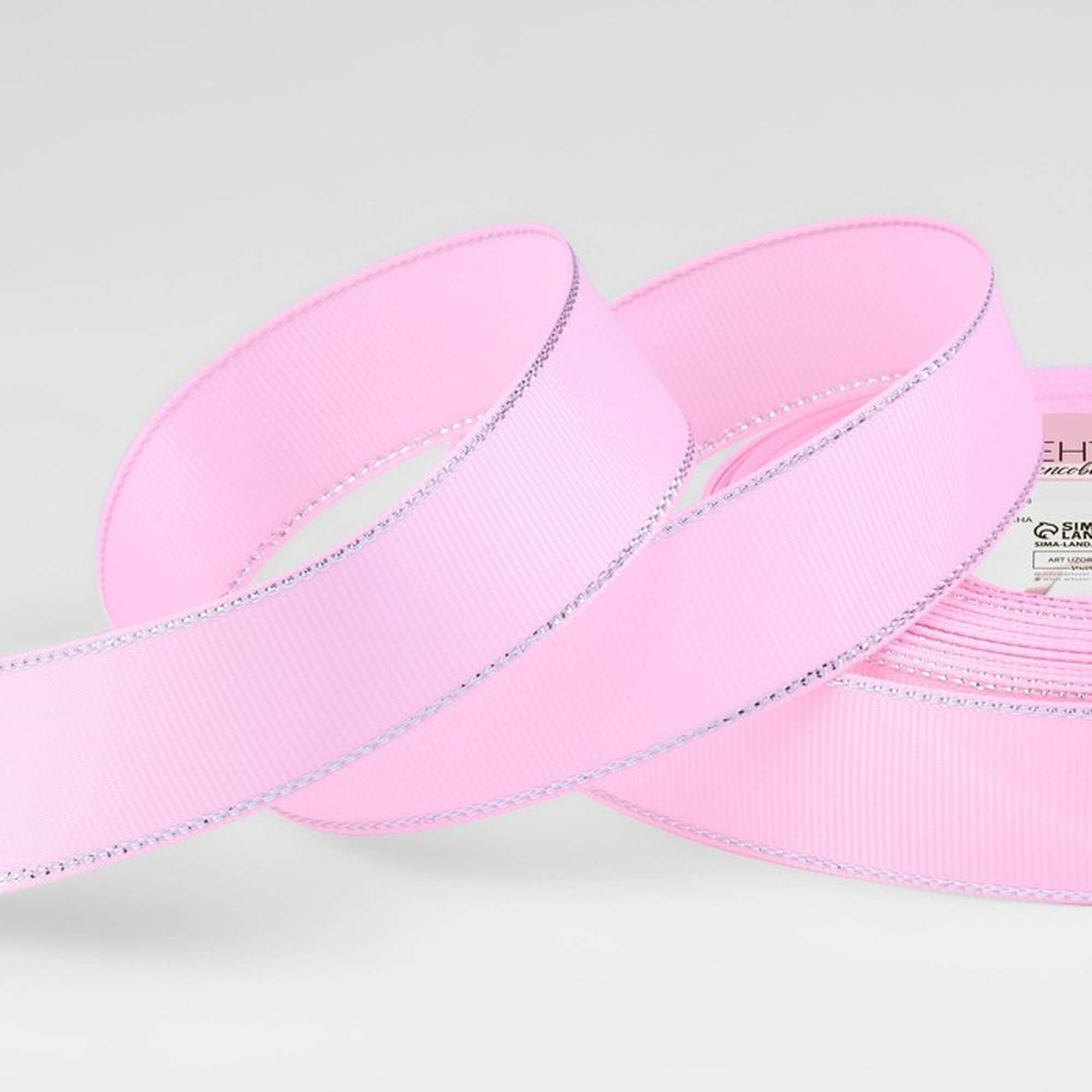 Лента репсовая, с серебряным люрексом, 25 мм, 23±1 м, светло-розовая №004