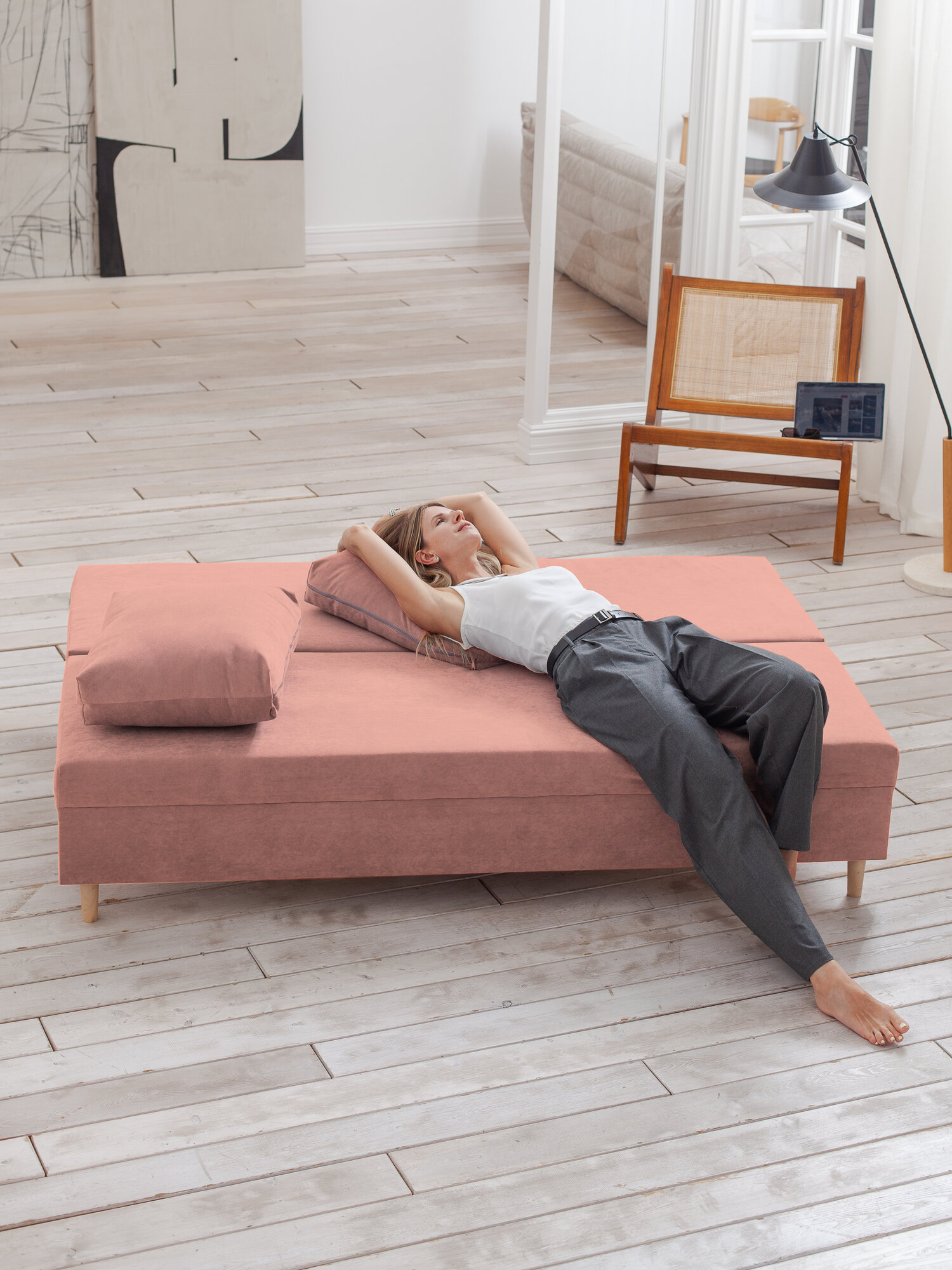 Раскладной диван кровать Токио NEW, механизм еврокнижка, 189х72х84 см, розовый, прямой диванчик с ящиком для хранения