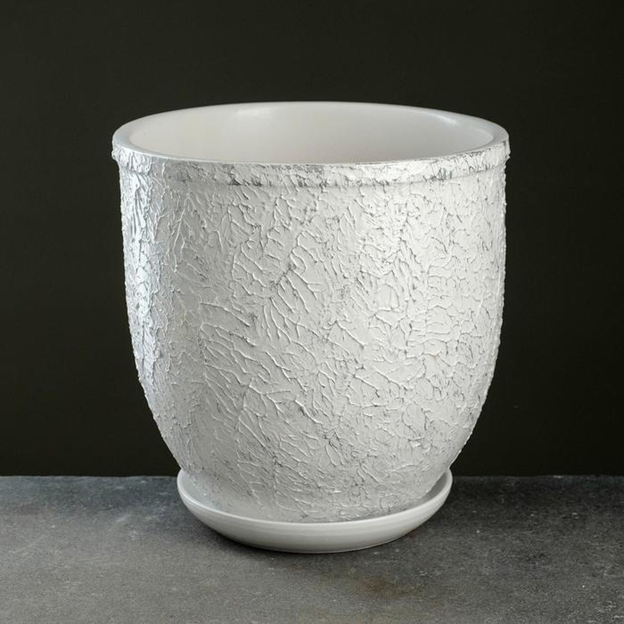 Горшок для цветов «Белое серебро», керамический, с поддоном, 5 л, белый