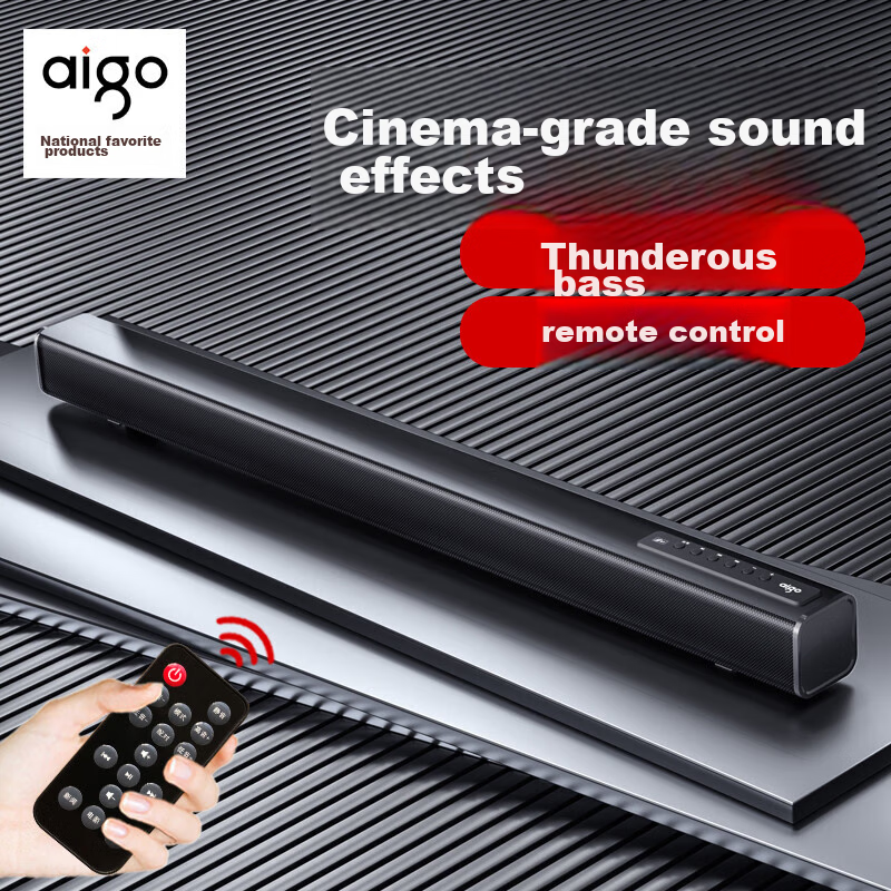 Aigo Soundbar, TV Speaker, 3D Surround Sound Home Theater, Bluetooth 5.0 Wireless Connection, Living Room Wall-Mounted Speaker, Black T10