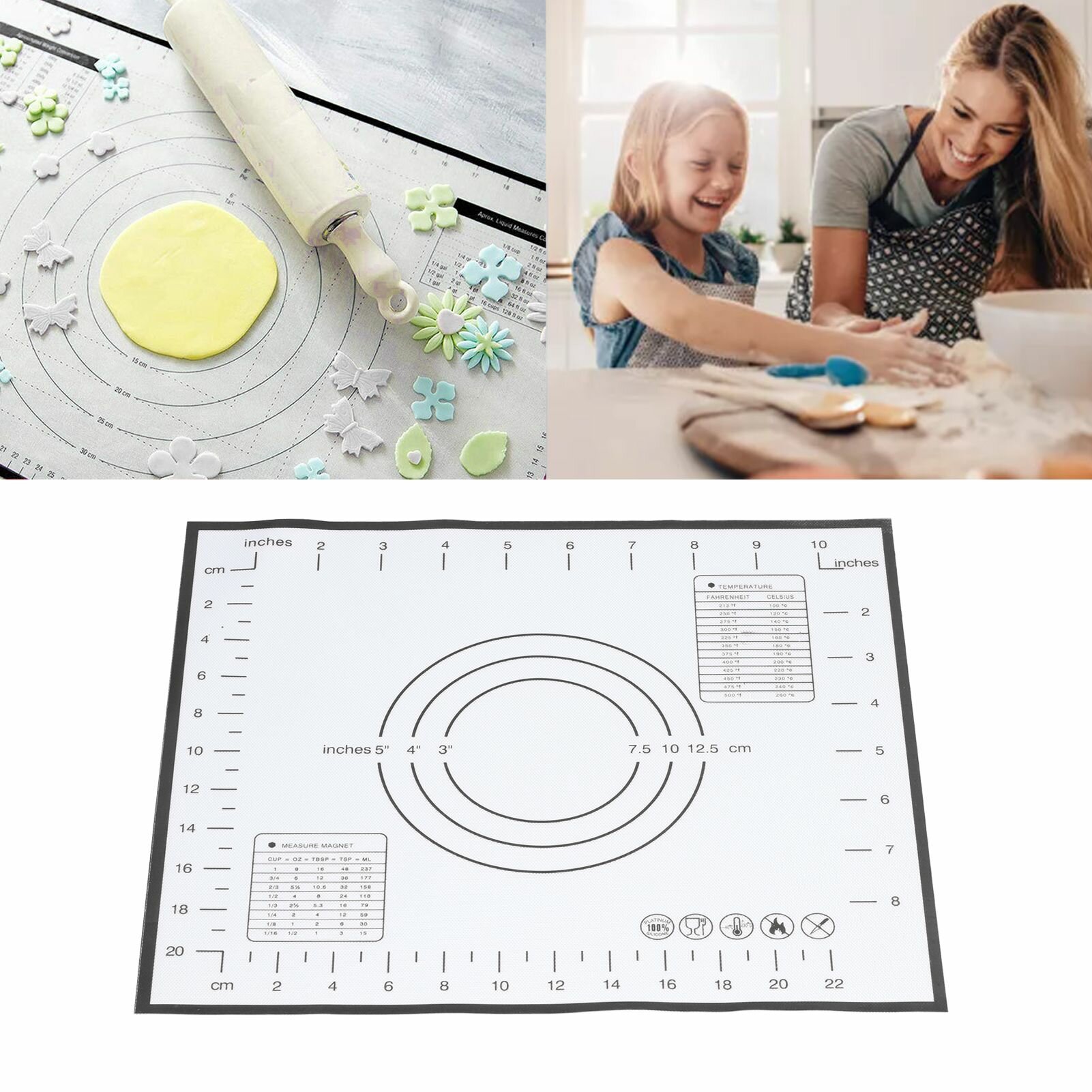 Коврик для выпечки силиконовый нескользящий термостойкий коврик для теста со шкалой для домашней кухни 29x26 см черный