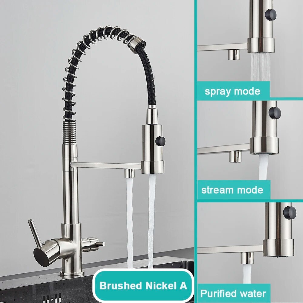 Смеситель для кухни SAFLIHCAR латунный 360 градусов, Brushed Nickel A