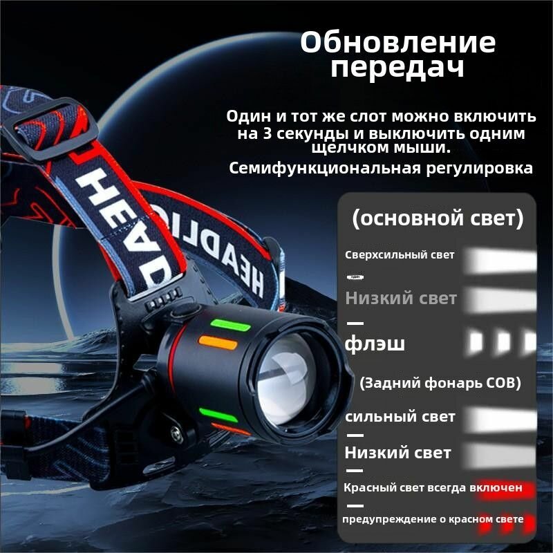 Светодиодная фара, 15 Вт, IPX4, 7 режимов, встроенный аккумулятор, 4 часа работы