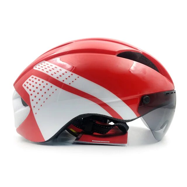 WAGGON шоссейный велошлем с линзой для взрослых Красный, L 57-61cm, red white 1 len