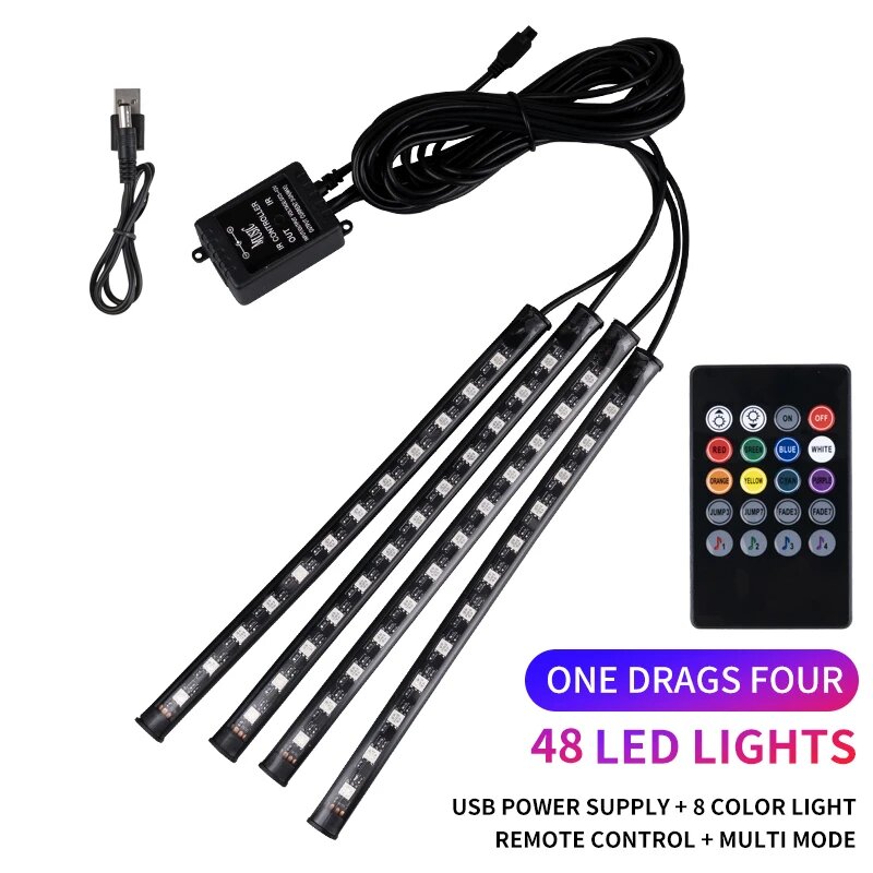 48 LED RGB Подсветка в Авто USB Пульт