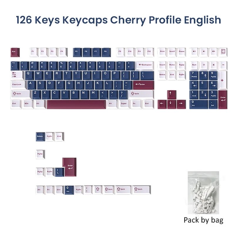 ZUIDID Кейкапы PBT Double Shot Cherry 126 шт для механических клавиатур Blue Rose Mech Blue