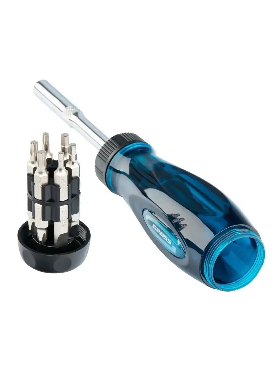 Отвертка реверсивная с удлинителем, набор бит, GROSS 11603