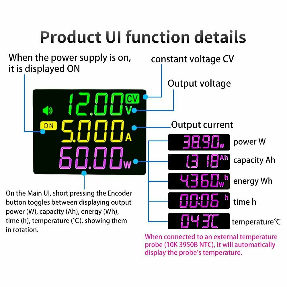 Модуль питания регулятора напряжения с полноэкранным цветным ЖК-дисплеем VA, поддержка 12 В